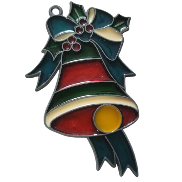 Hand Crafted | Holiday | Vintage Stained Glass Bell With Teal Blue Bow ...